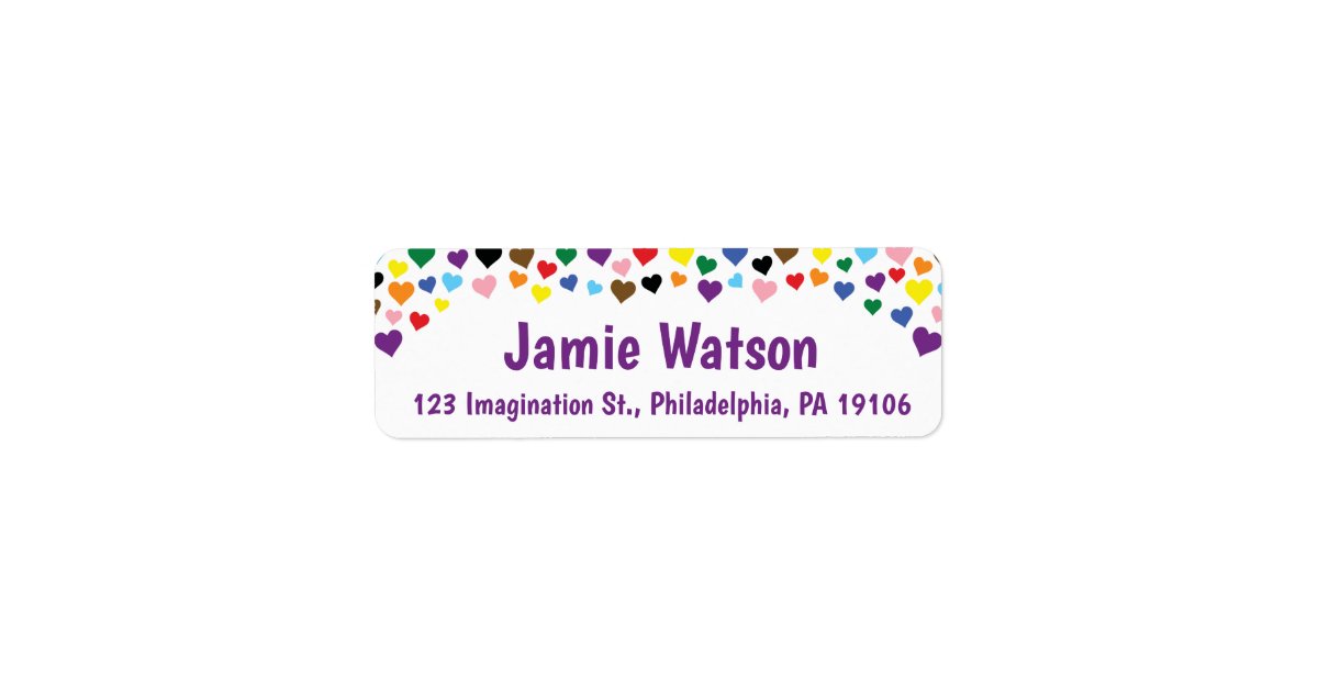 Rainbow hearts confetti frame border label | Zazzle