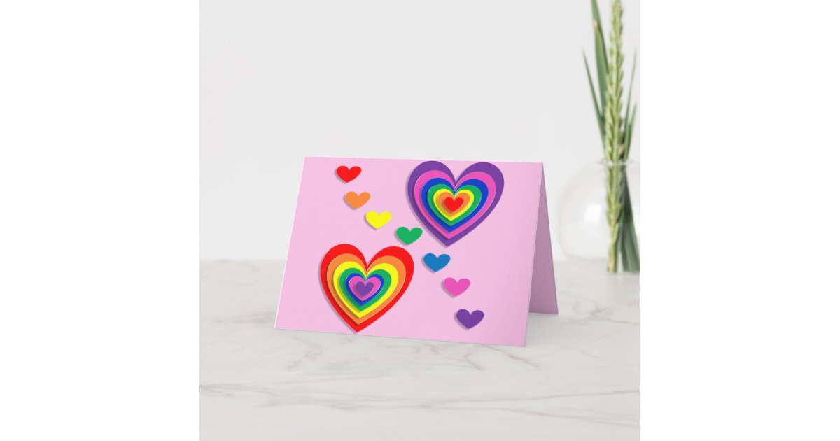 Rainbow hearts greeting card | Zazzle