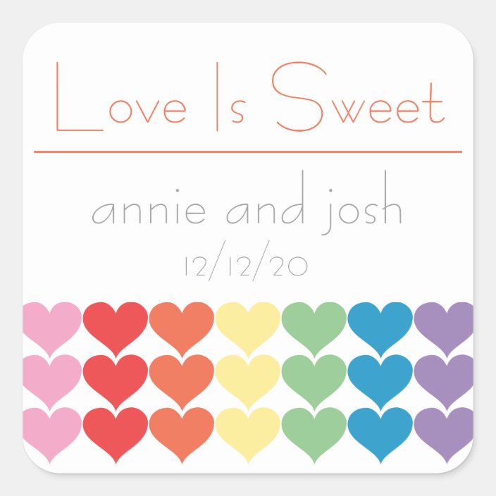 Rainbow Hearts Love Is Sweet Labels (Orange) | Zazzle.com