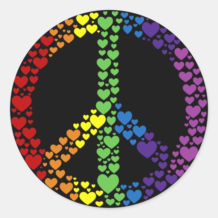 Rainbow Hearts Peace Sign Stickers | Zazzle.com
