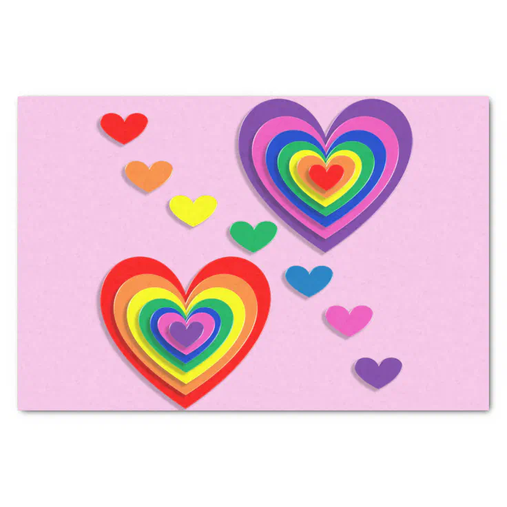 Rainbow hearts tissue paper | Zazzle