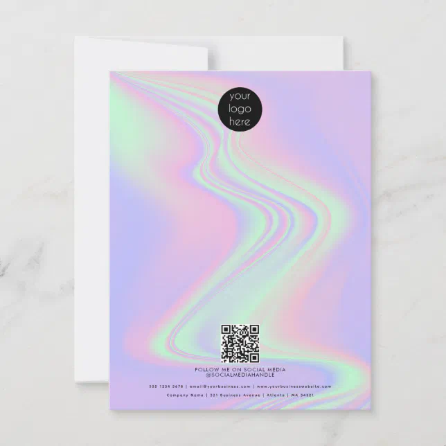 Rainbow Holographic Business Logo QR Code Note Card | Zazzle