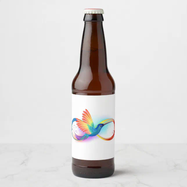 Rainbow Hummingbird with Infinity symbol Beer Bottle Label | Zazzle