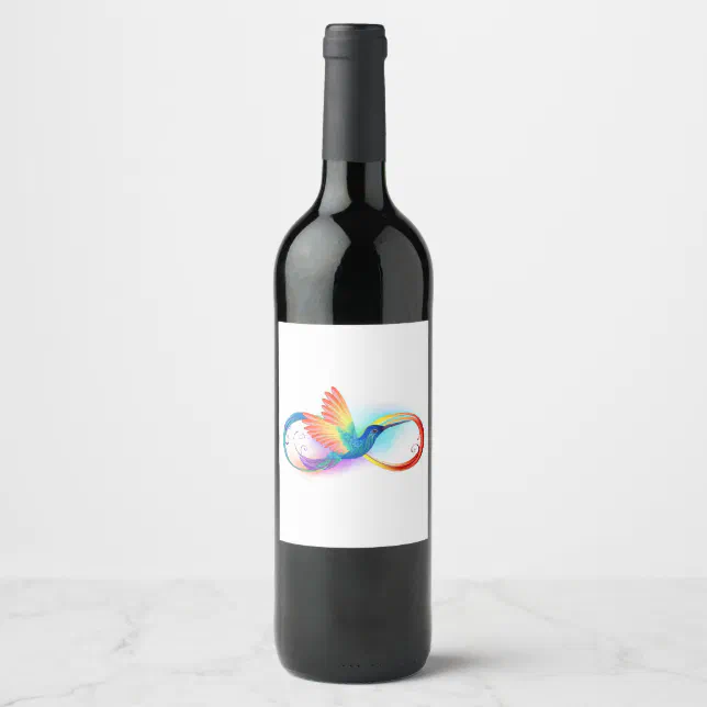 Rainbow Hummingbird with Infinity symbol Wine Label | Zazzle