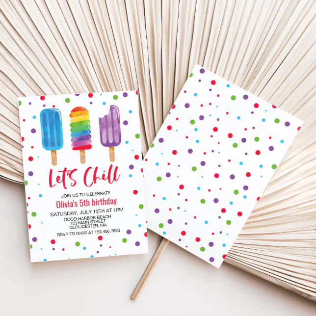 Rainbow Ice Pop Let's Chill Summer Birthday Invitation | Zazzle