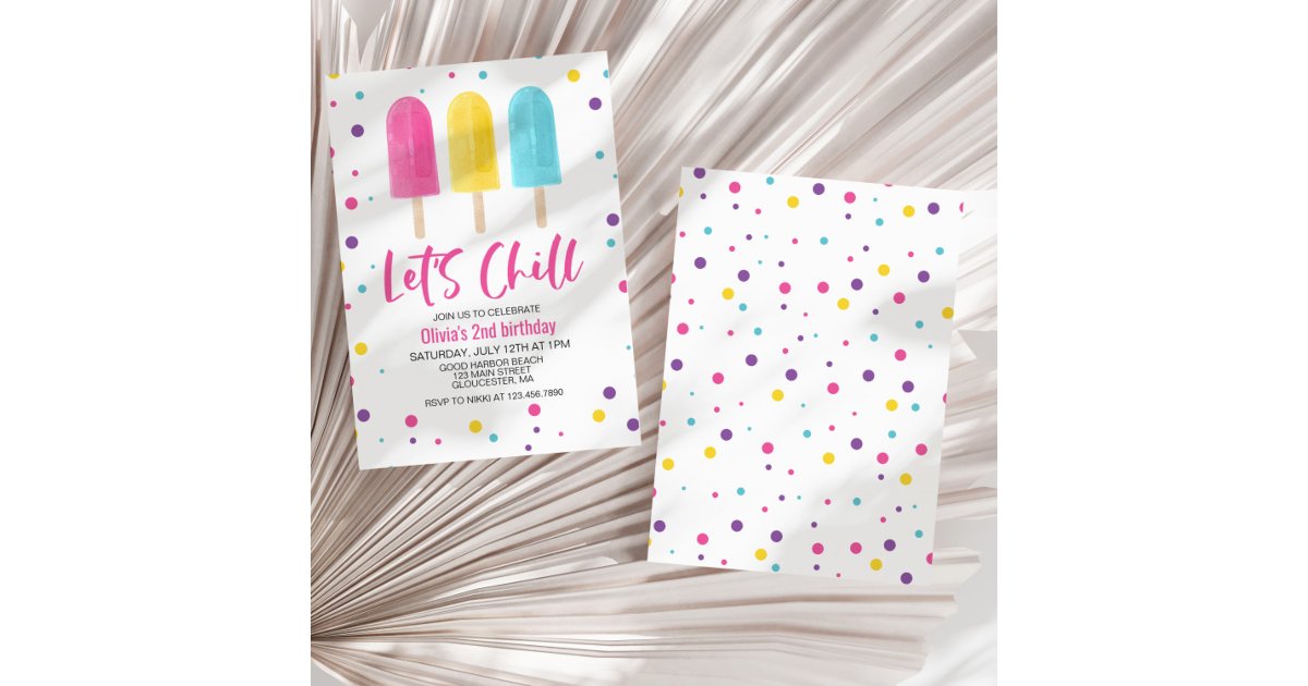 Rainbow Ice Pop Let's Chill Summer Birthday Invitation | Zazzle