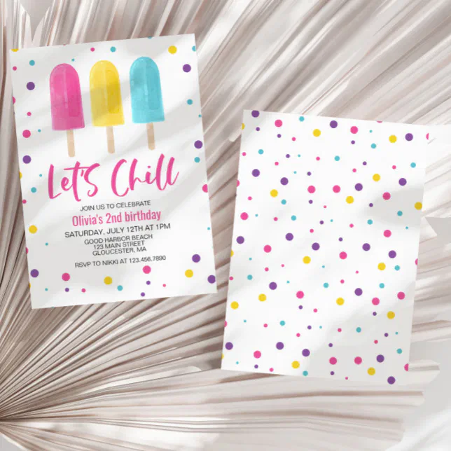 Rainbow Ice Pop Let's Chill Summer Birthday Invitation | Zazzle