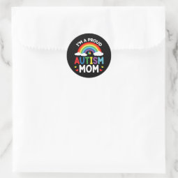 Rainbow I'm A Proud Autism Mom Autism Awareness Classic Round Sticker ...