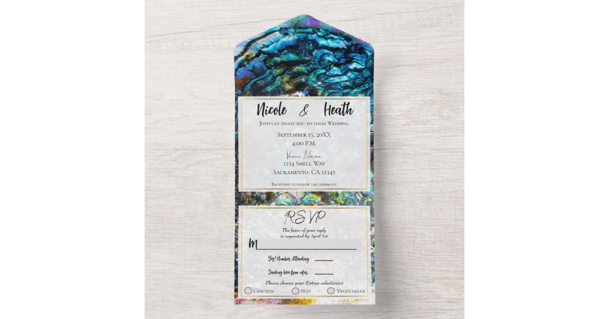 Rainbow Iridescent Abalone Sea Shell Wedding All In One Invitation | Zazzle