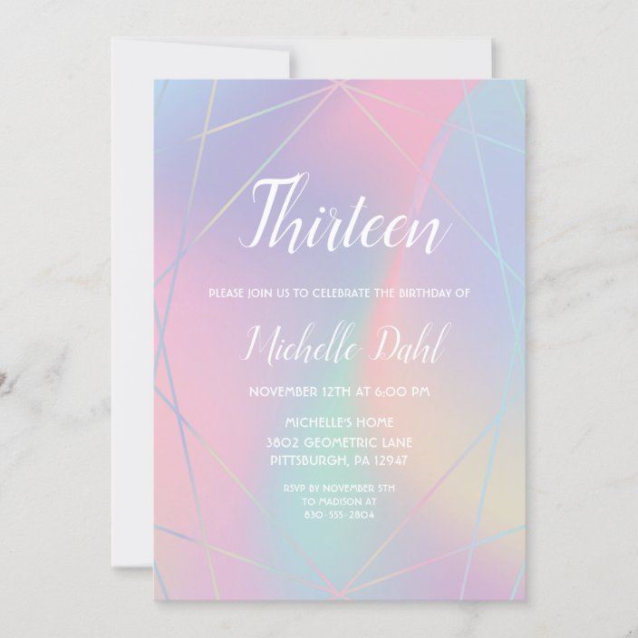Rainbow Iridescent Pastel Geometric Birthday Invitation | Zazzle