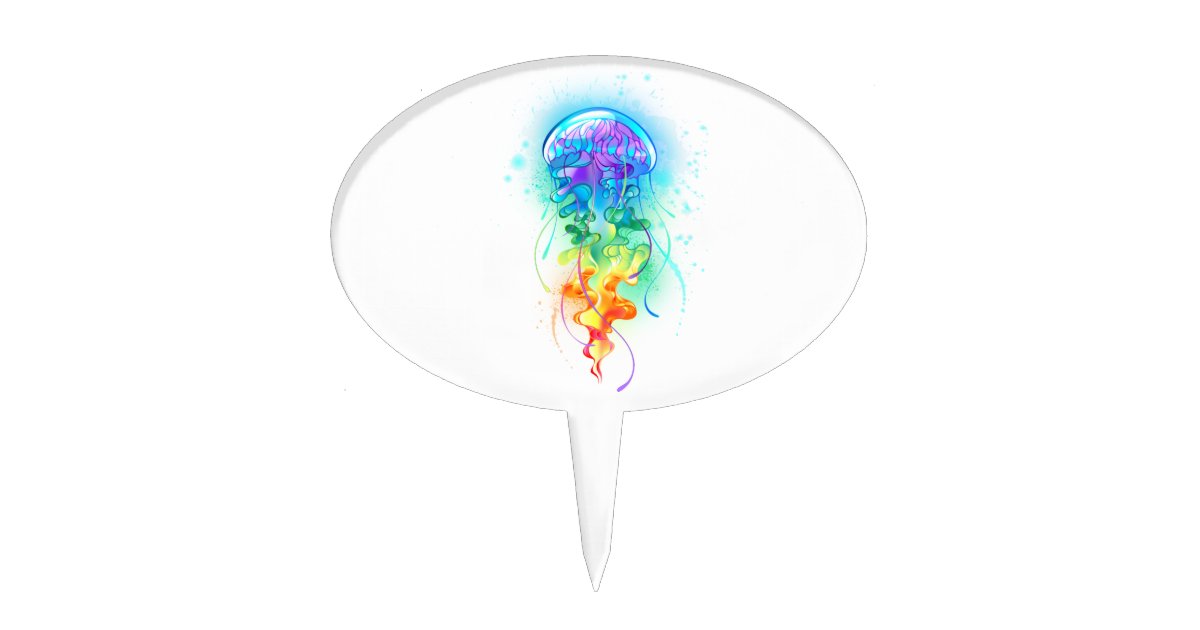 Rainbow jellyfish cake topper | Zazzle