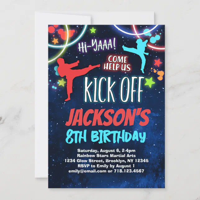 Rainbow Karate Birthday Party Invitation | Zazzle