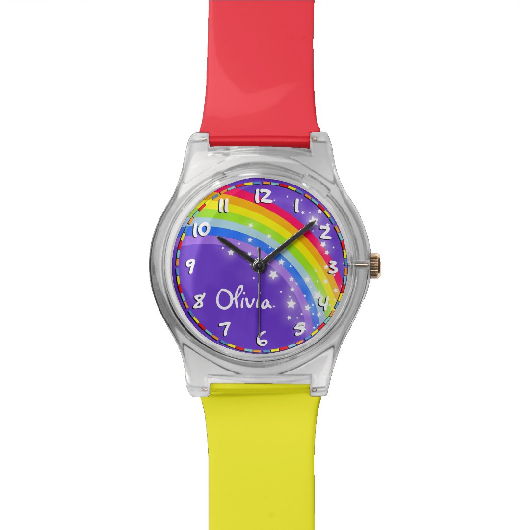 Rainbow kids named purple multi-coloured watch | Zazzle
