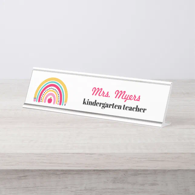 Rainbow Kindergarten Teacher Desk Name Plate | Zazzle
