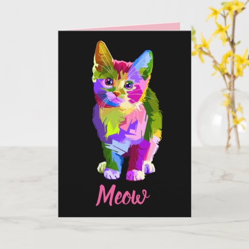 rainbow kitten meow greeting card | Zazzle