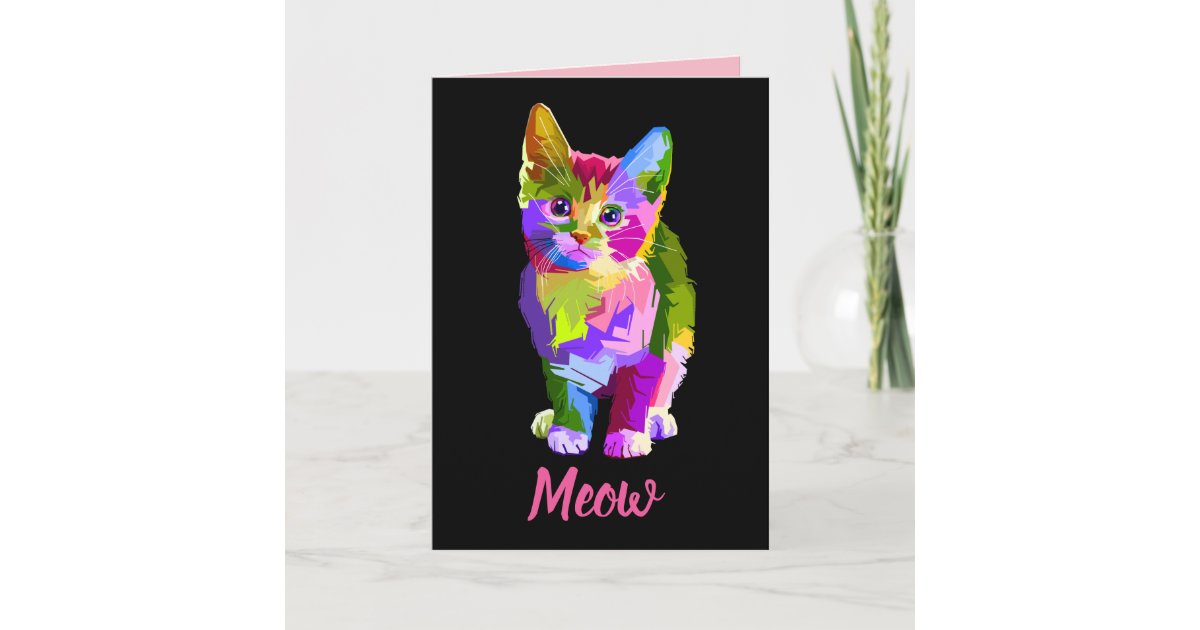 rainbow kitten meow greeting card | Zazzle
