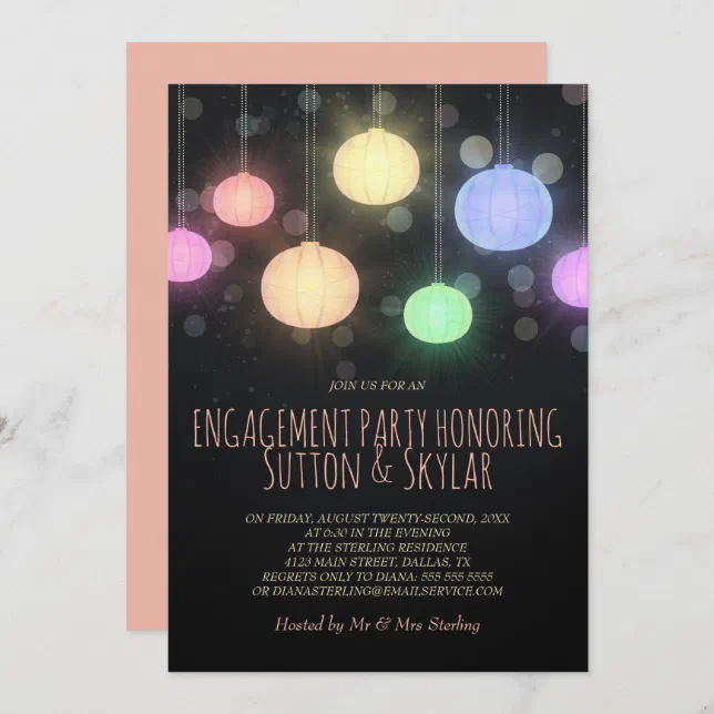 Rainbow Lanterns Engagement Party Invitation | Zazzle