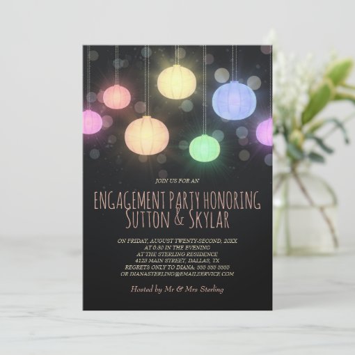 Rainbow Lanterns Engagement Party Invitation | Zazzle