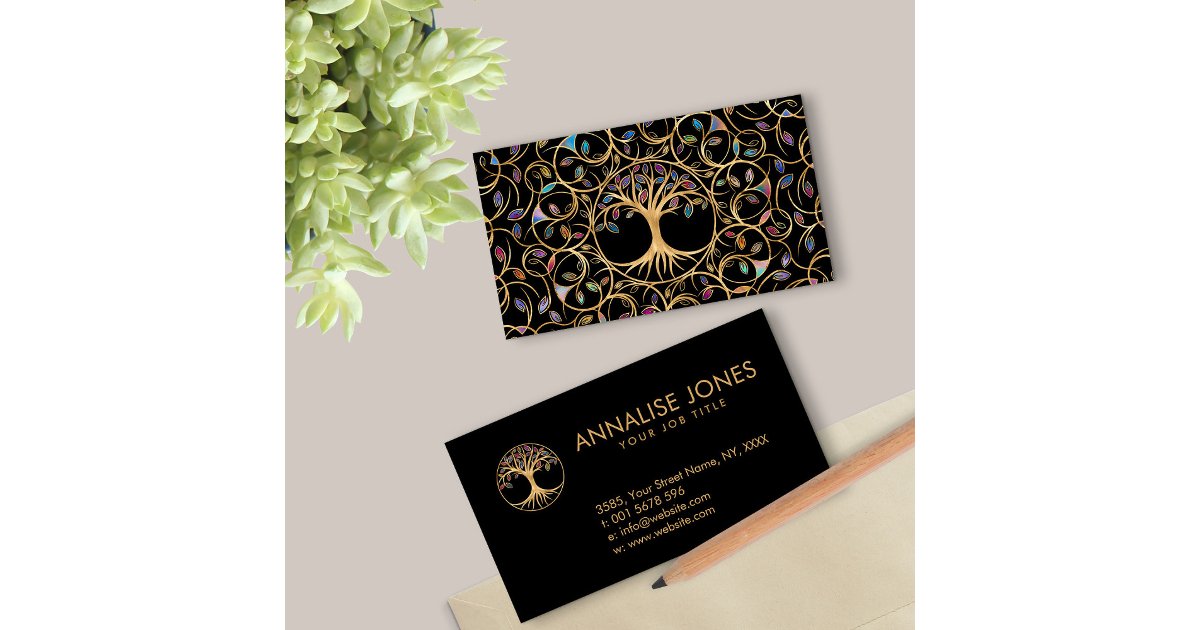 Rainbow leaves Tree of life Business Card | Zazzle
