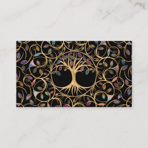 Rainbow leaves Tree of life Business Card | Zazzle