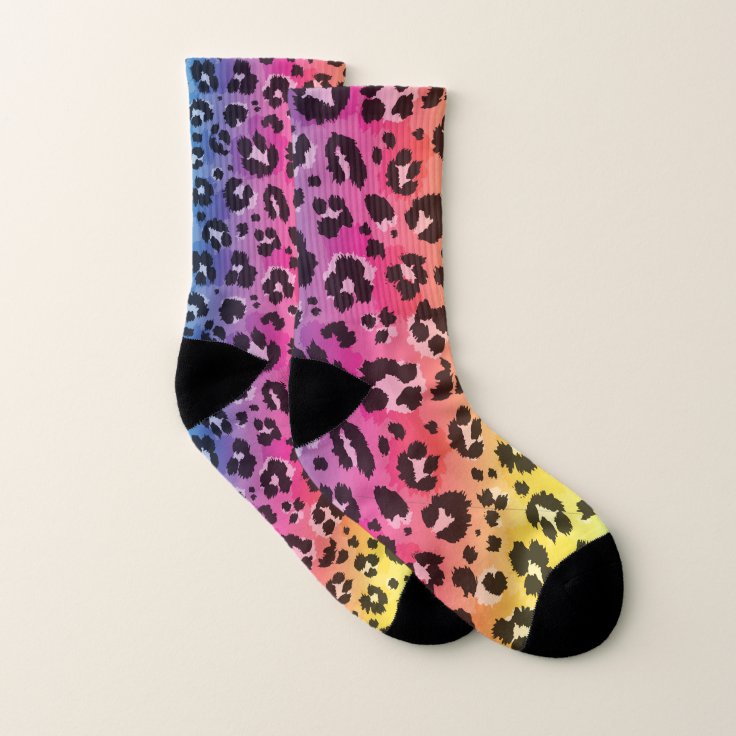 Rainbow Leopard Cheetah Animal Print Pattern Socks | Zazzle