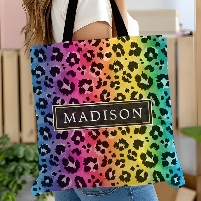 Rainbow Leopard Cheetah Animal Print Pattern Tote Bag | Zazzle