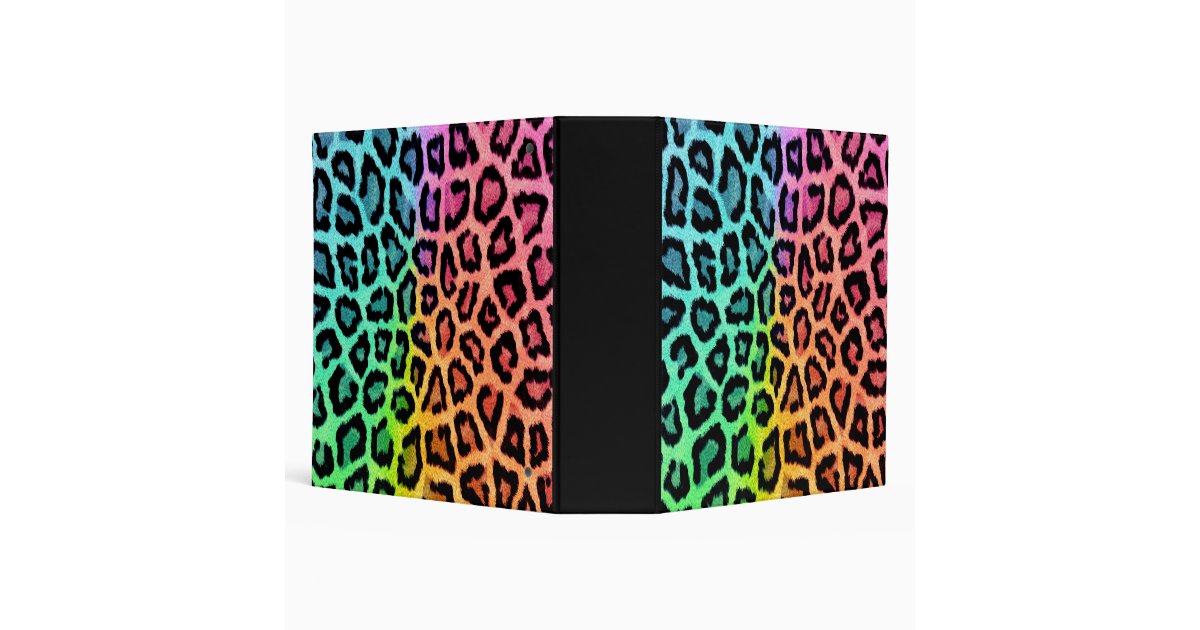 rainbow leopard print binder | Zazzle