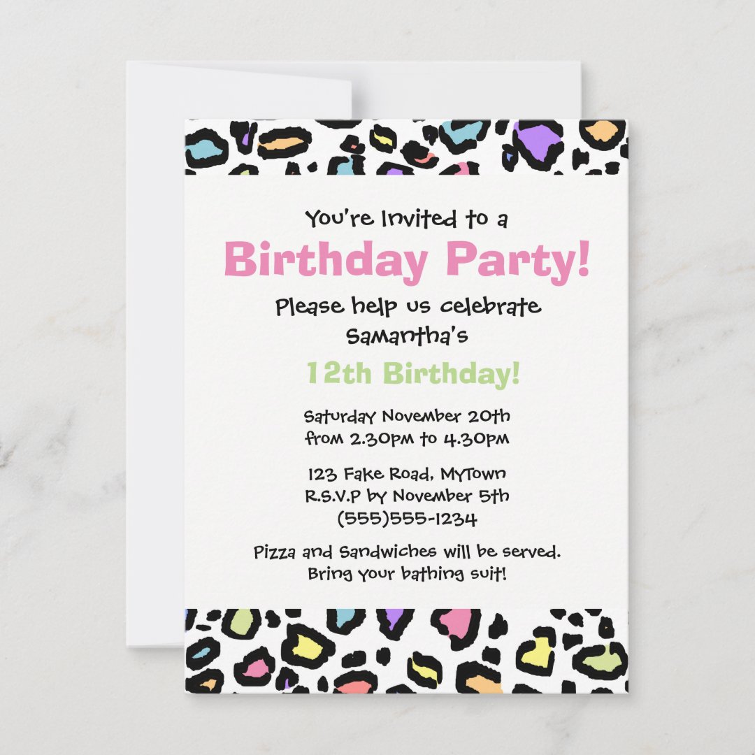 Rainbow Leopard Print Birthday Party Invitation | Zazzle
