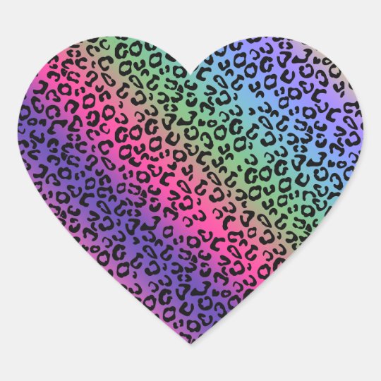 Rainbow Leopard Print - Smooth Blend Heart Sticker | Zazzle.com