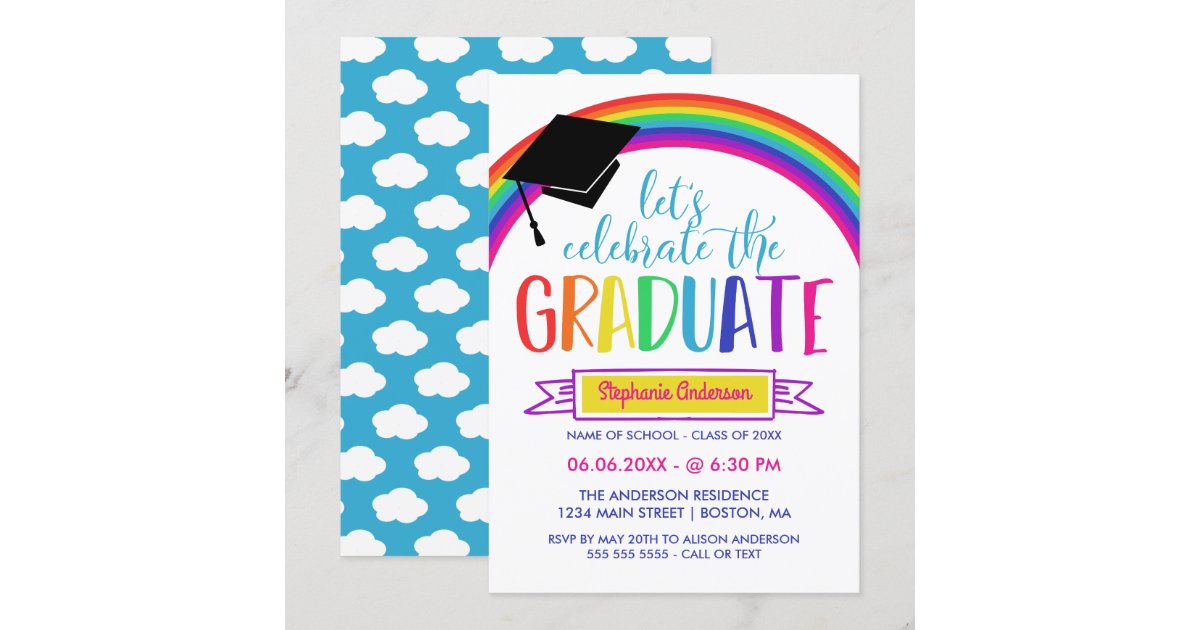 Rainbow Let's Celebrate the Graduate Invitation | Zazzle