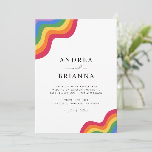 Rainbow LGBTQ Gay QR Code Pride All in One Wedding Invitation | Zazzle