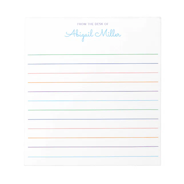 Rainbow Lined Personalized Notepad | Zazzle