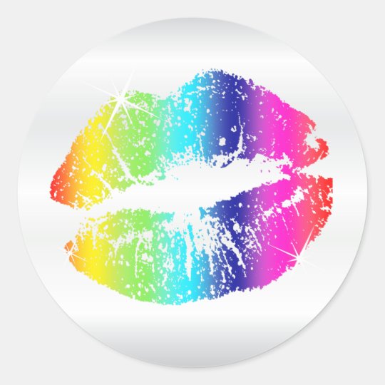 Rainbow Lips Classic Round Sticker | Zazzle.com