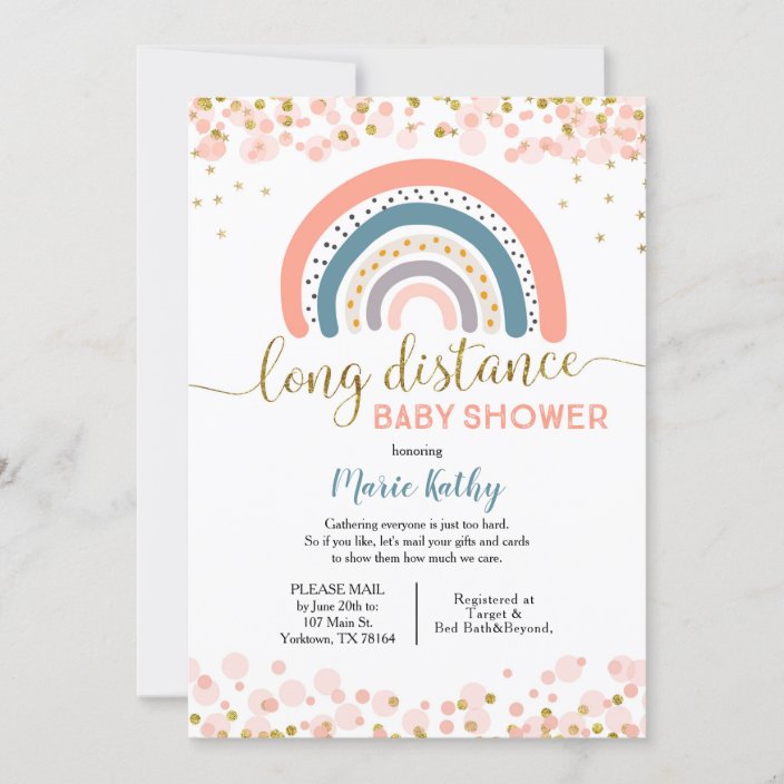 Rainbow Long Distance Baby Shower Invitation | Zazzle.com