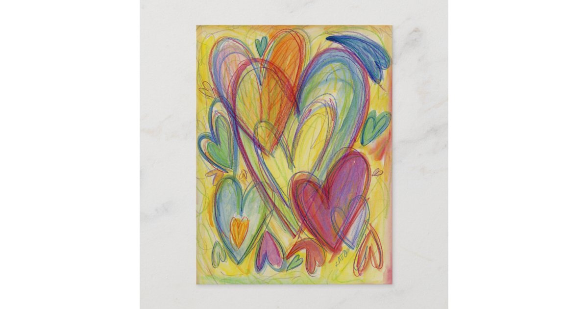 Rainbow Love Hearts Custom Art Note Postcards | Zazzle