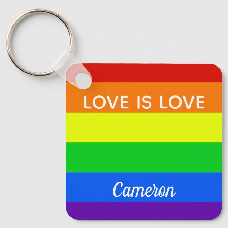 Rainbow Love is Love Gay Pride Custom LGBTQ Keychain | Zazzle