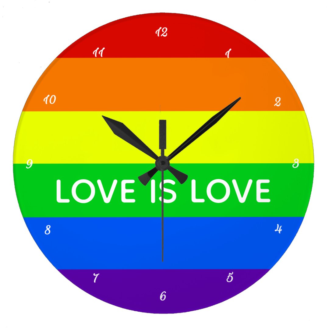 Rainbow Love is Love Gay Pride LGBTQ Beautiful Large Clock | Zazzle
