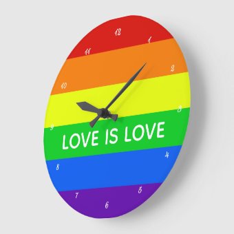 Rainbow Love is Love Gay Pride LGBTQ Beautiful Large Clock | Zazzle