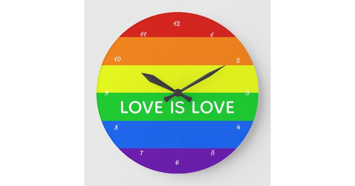 Rainbow Love is Love Gay Pride LGBTQ Beautiful Large Clock | Zazzle