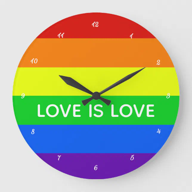 Rainbow Love is Love Gay Pride LGBTQ Beautiful Large Clock | Zazzle