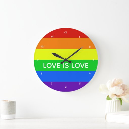 Rainbow Love is Love Gay Pride LGBTQ Beautiful Large Clock | Zazzle