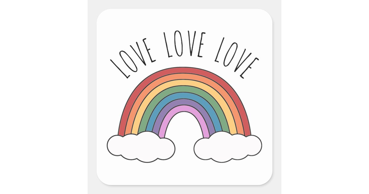 Rainbow Love Love Love Square Sticker | Zazzle