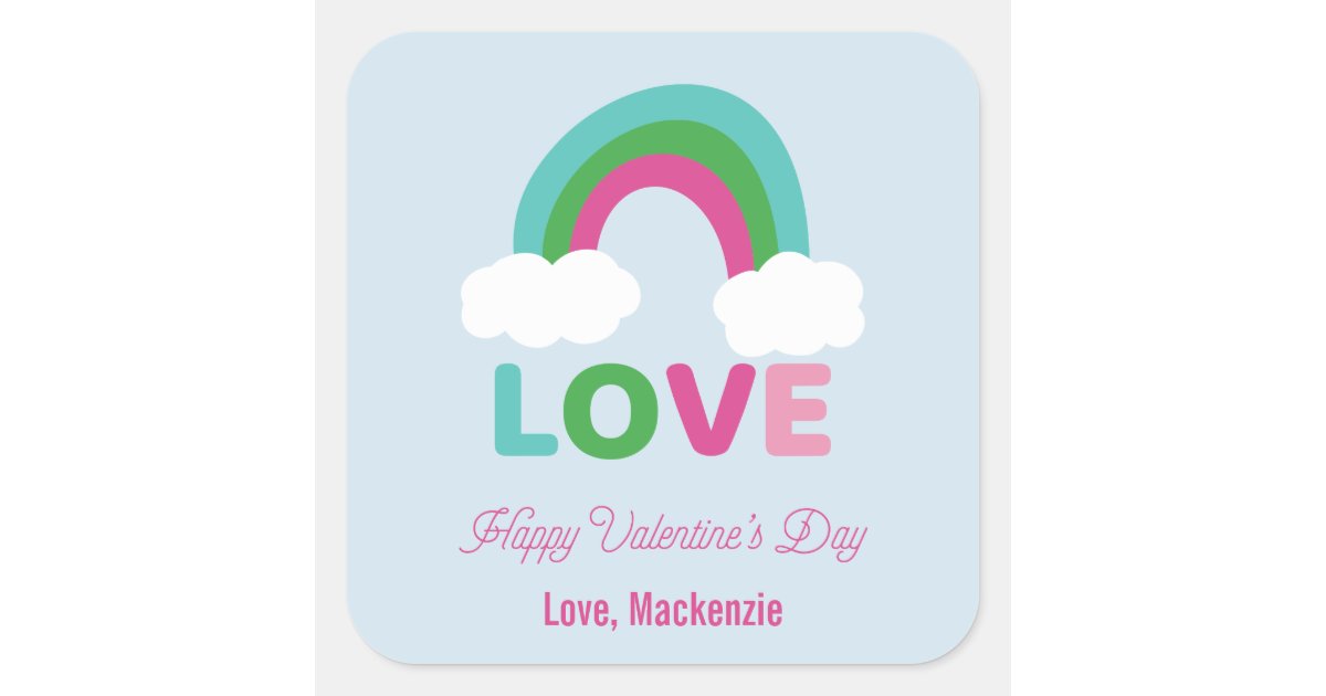 Rainbow Love Valentine’s Day Square Sticker | Zazzle