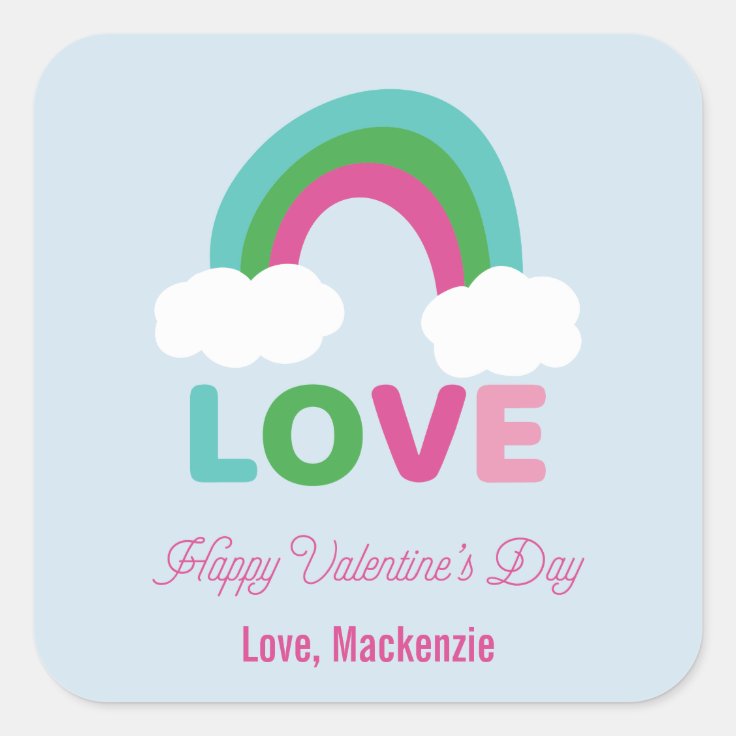 Rainbow Love Valentine’s Day Square Sticker | Zazzle