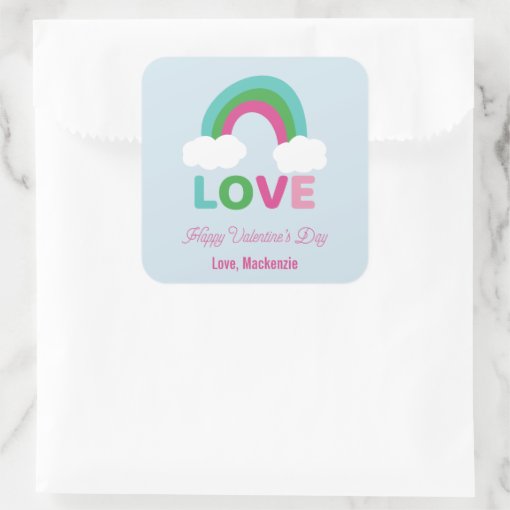 Rainbow Love Valentine’s Day Square Sticker | Zazzle