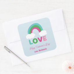 Rainbow Love Valentine’s Day Square Sticker | Zazzle
