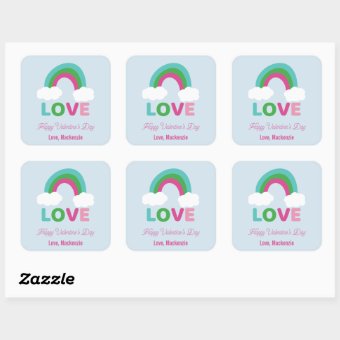 Rainbow Love Valentine’s Day Square Sticker | Zazzle