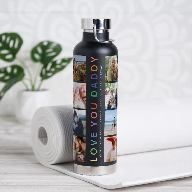 Rainbow 'LOVE YOU DADDY' Photo Collage Keepsake Water Bottle | Zazzle
