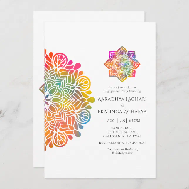 Rainbow Mandala Indian Engagement Party Invitation | Zazzle