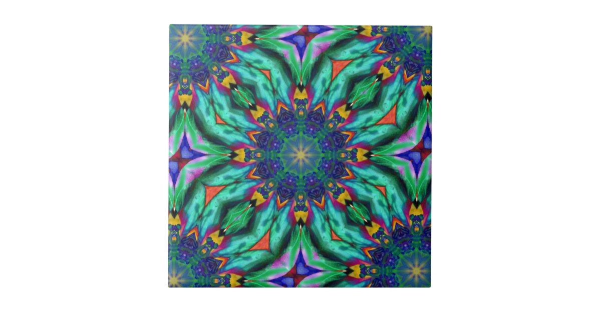 Rainbow Mandala Psychedelic Kaleidoscope Ceramic Tile | Zazzle